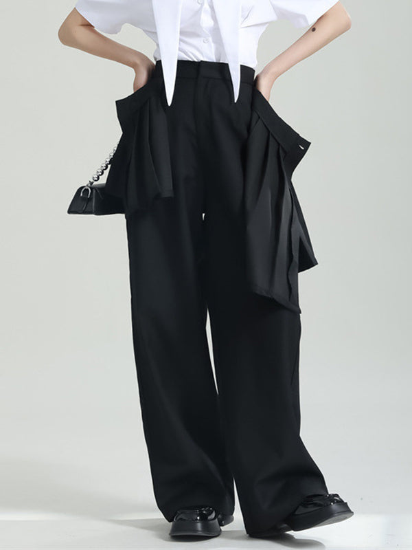 False Two High Waisted Asymmetric Pleated Solid Color Suit Pants – rrdeye
