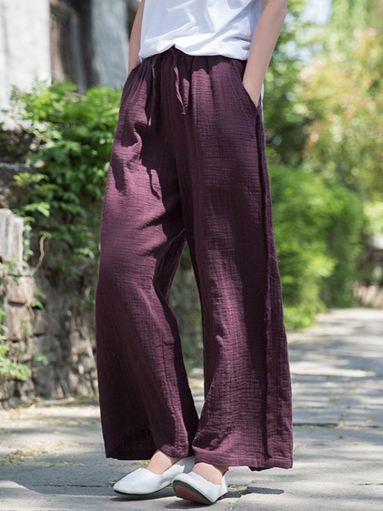 LOOSE SOLID LINEN LACE-UP STRAIGHT PANTS – rrdeye