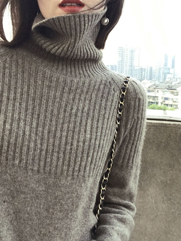 LOOSE HIGH-NECK HIGH-LOW SOLID CASUAL SWEATER – rrdeye