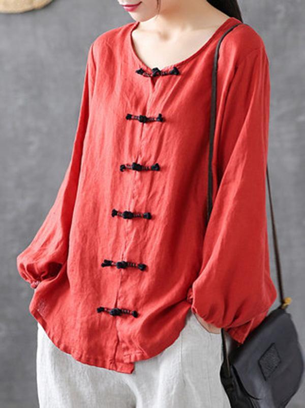 Artistic Retro Buckle Blouse Tops – rrdeye