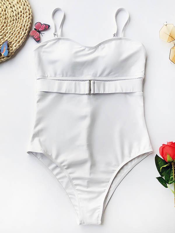 Solid Color Belted One-Piece Swimwear – rrdeye