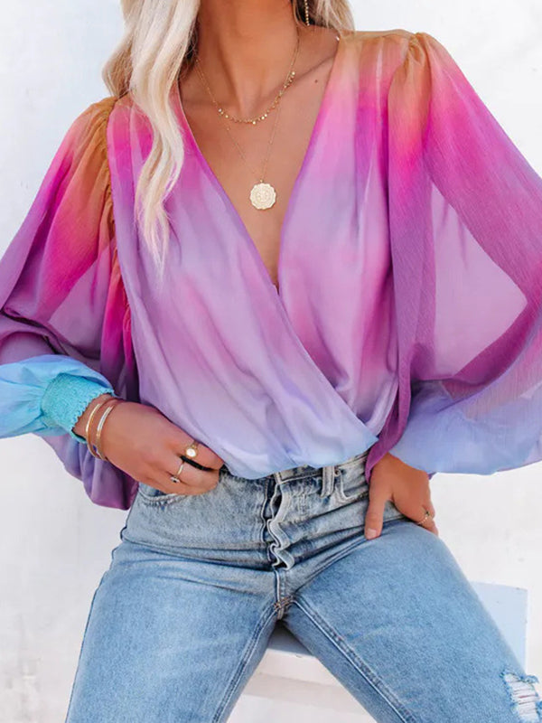 Original Stylish See-Through Gradient Blouse Top – rrdeye