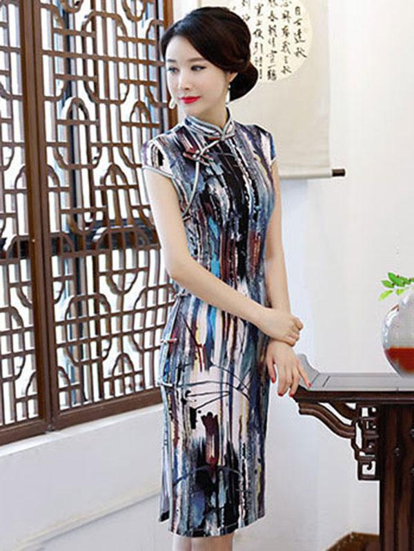 Retro Ink Printed Midi Cheongsam – rrdeye