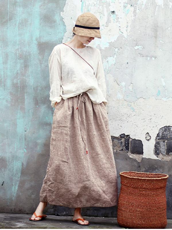 VINTAGE SOLID LINEN DRAWSTRING SKIRT – rrdeye