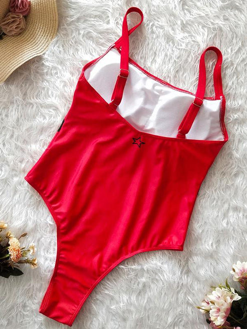 Solid Off-the-shoulder One-piece Swimwear – rrdeye
