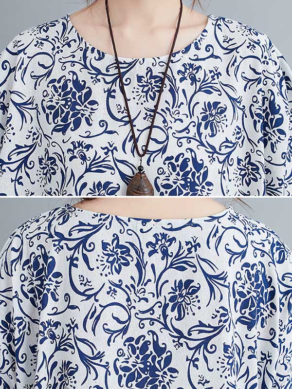 Vintage Floral Round-Neck Dress – rrdeye