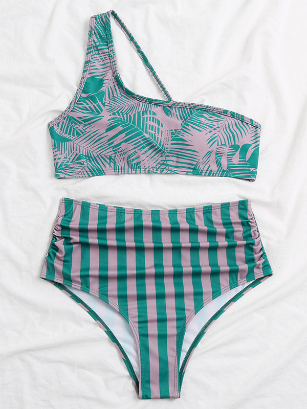 Floral-Print Color-Block One-Shoulder Split Bikini Swimsuit – rrdeye